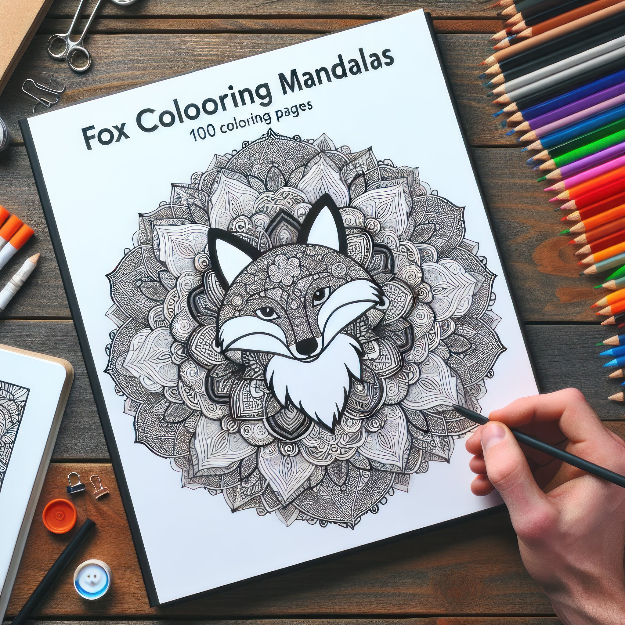 100 Fox Coloring Mandalas Pages PDF, Digital Coloring Book for Kids and ...