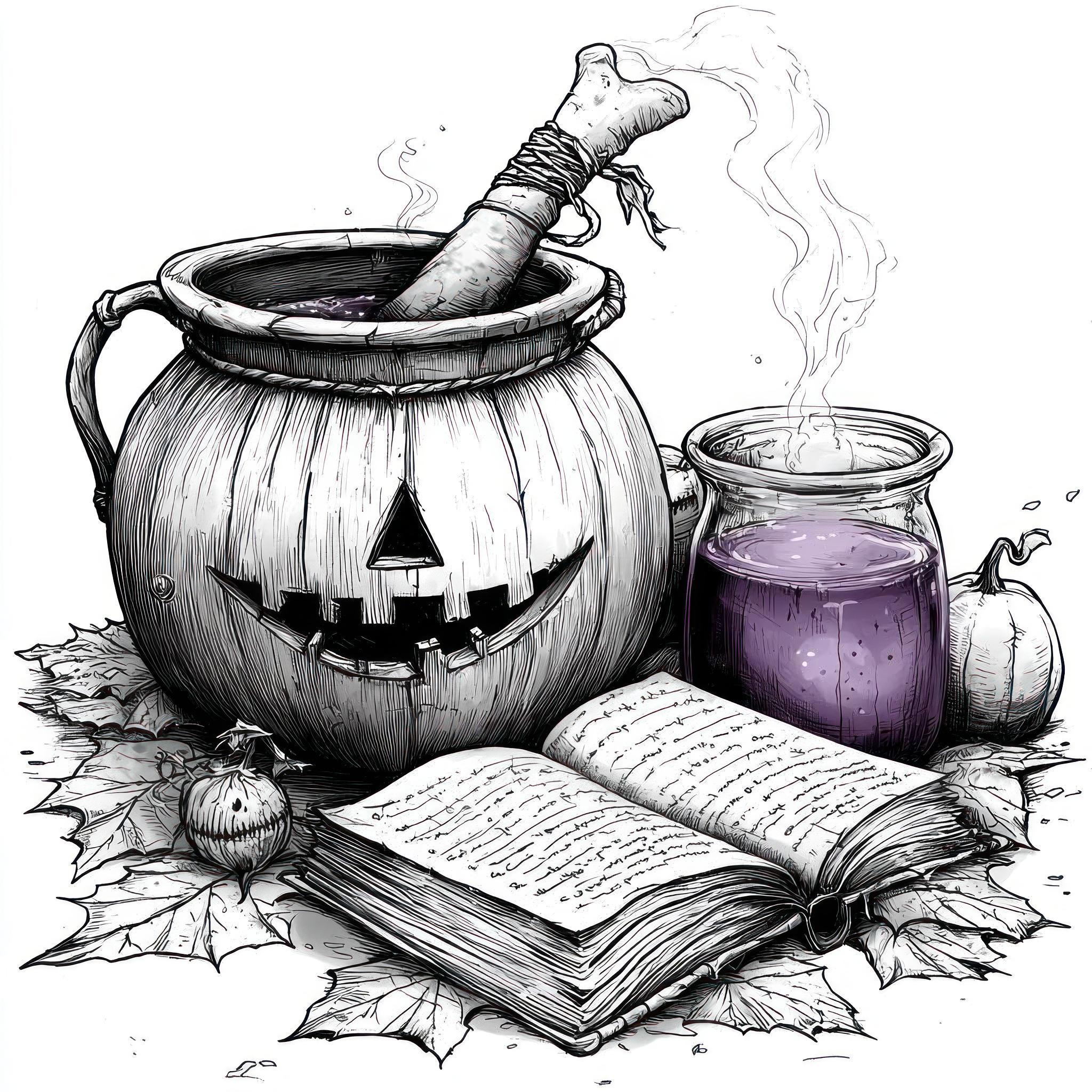 100 Pages Halloween Magic Potions and Cauldrons Coloring Book PDF for ...