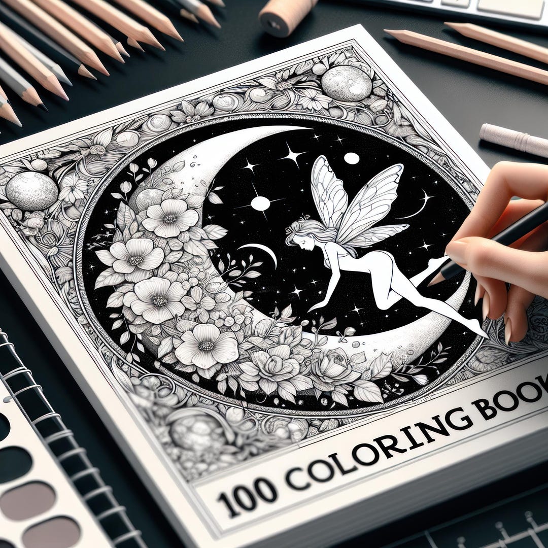 100 Pages Digital Moonlit Fairies Coloring Book PDF for Kids and Adults ...