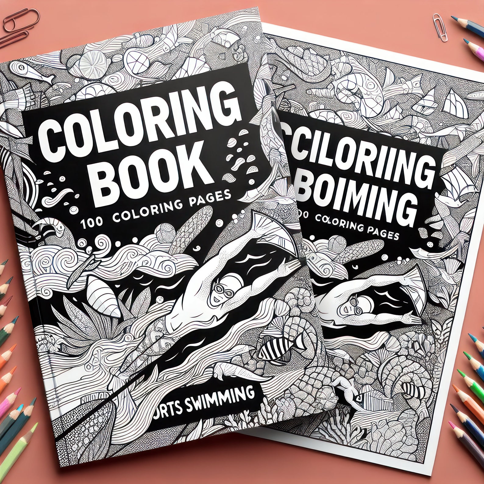 100 Pages Swimming Coloring Book PDF for Kids and Adults Digital ...