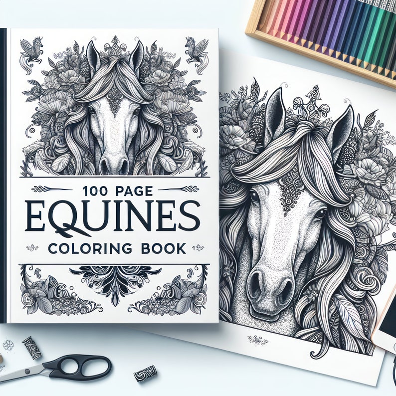 100 Printable Coloring Book Exquisite Equines for Adult and Children ...