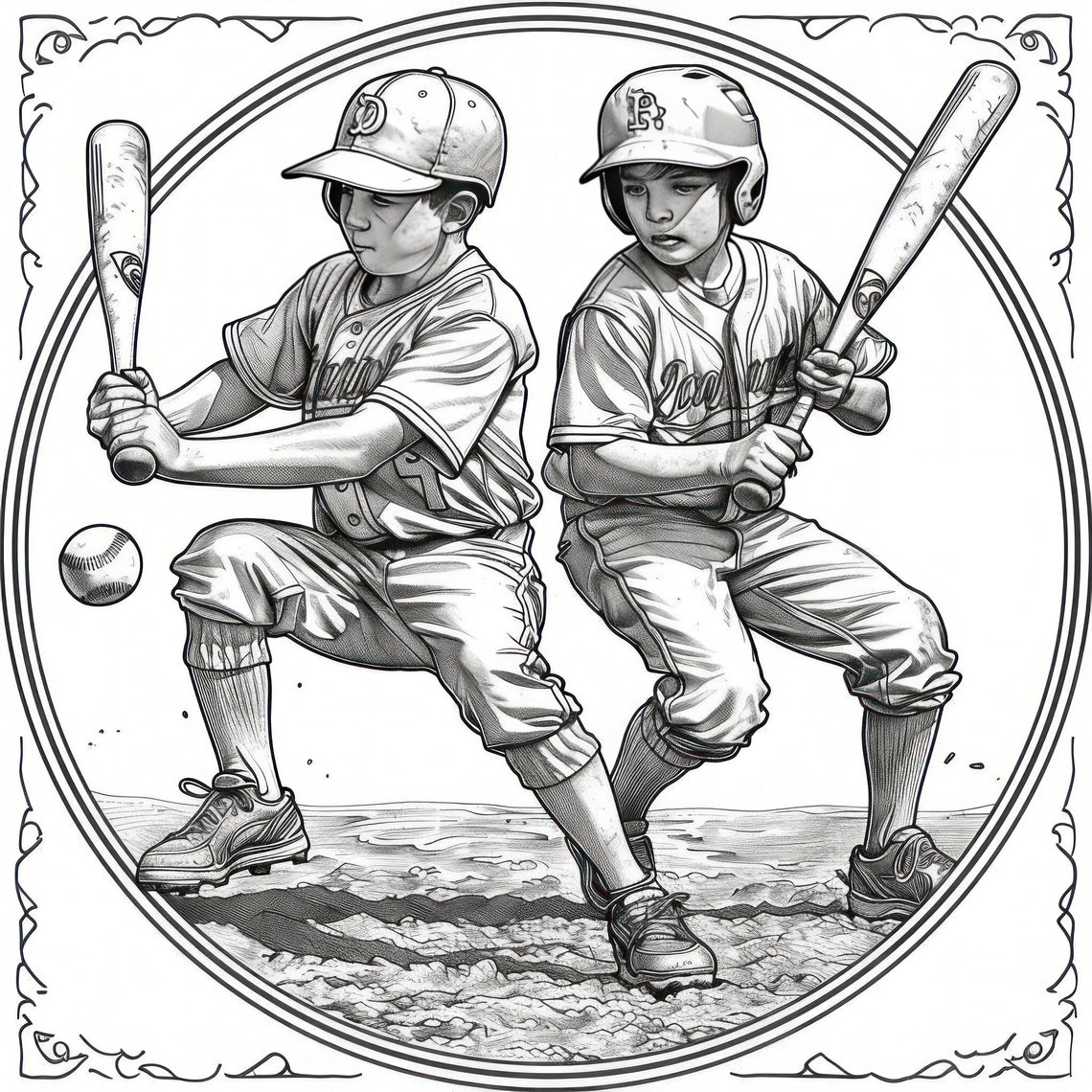Kids Playing Baseball Coloring Book, Fun Sports Themes, 100 Pages, PDF ...
