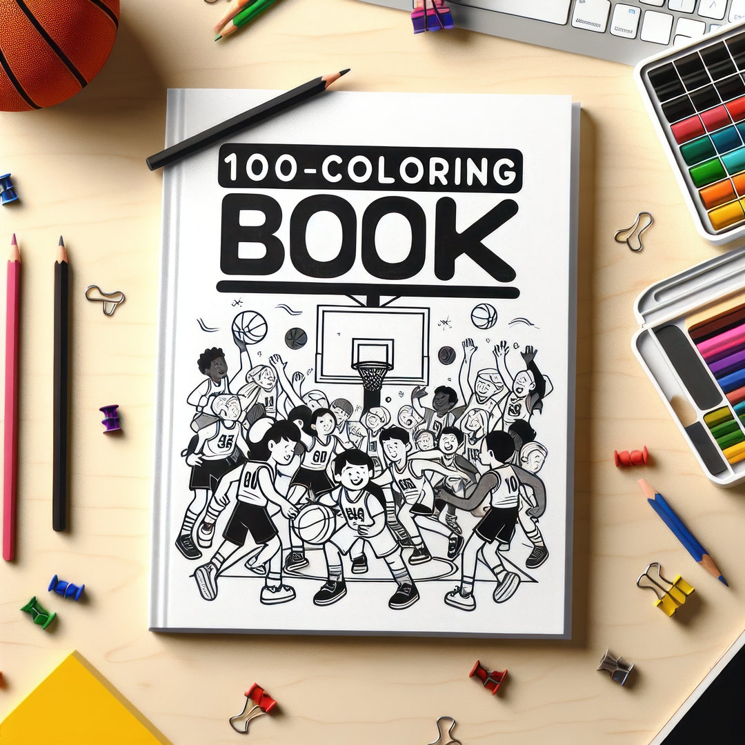 100 Coloring Kids Playing Basketball Pages, Digital Book, Printable ...