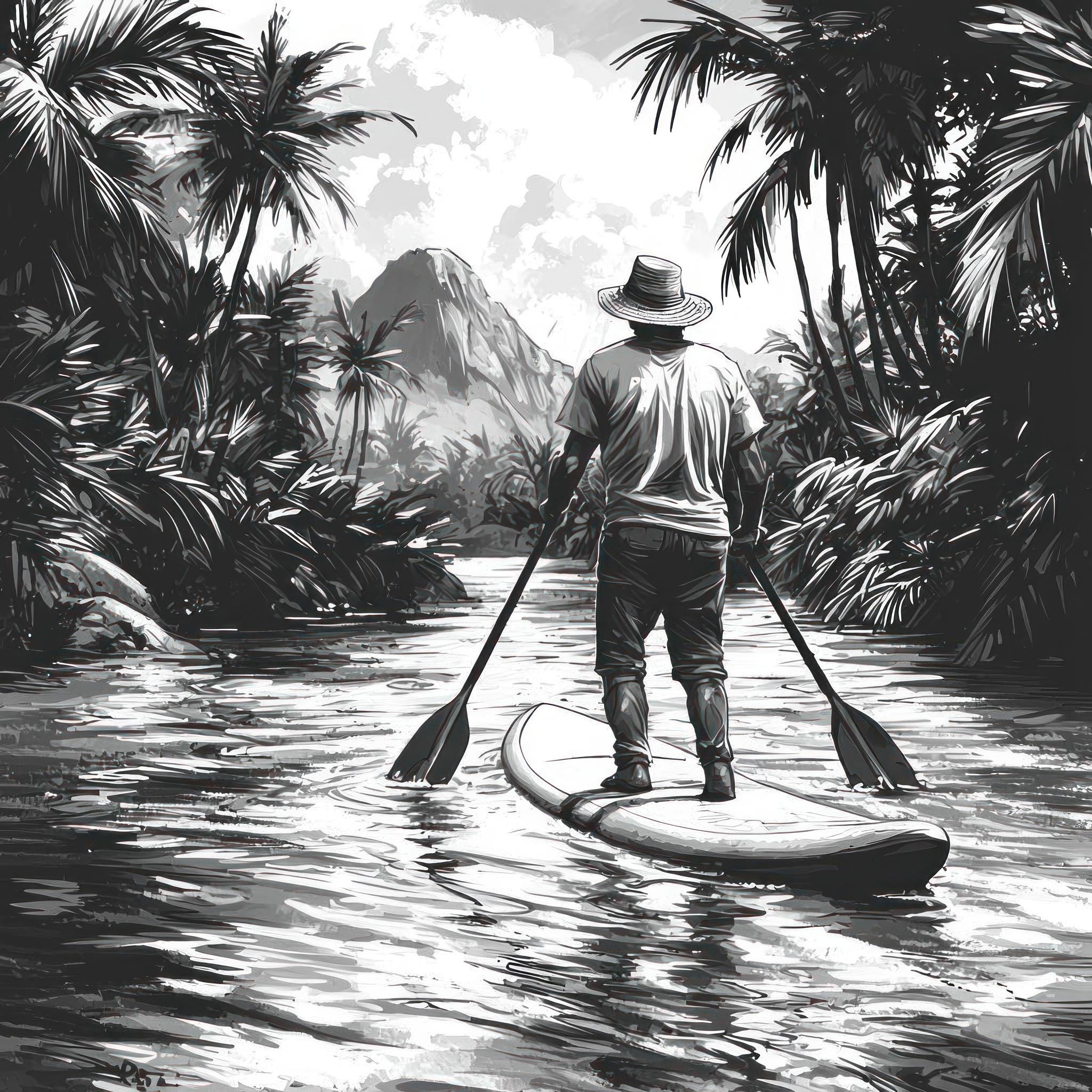 100 Pages Digital Coloring Paddle Surfing Book PDF Fun Activity for ...