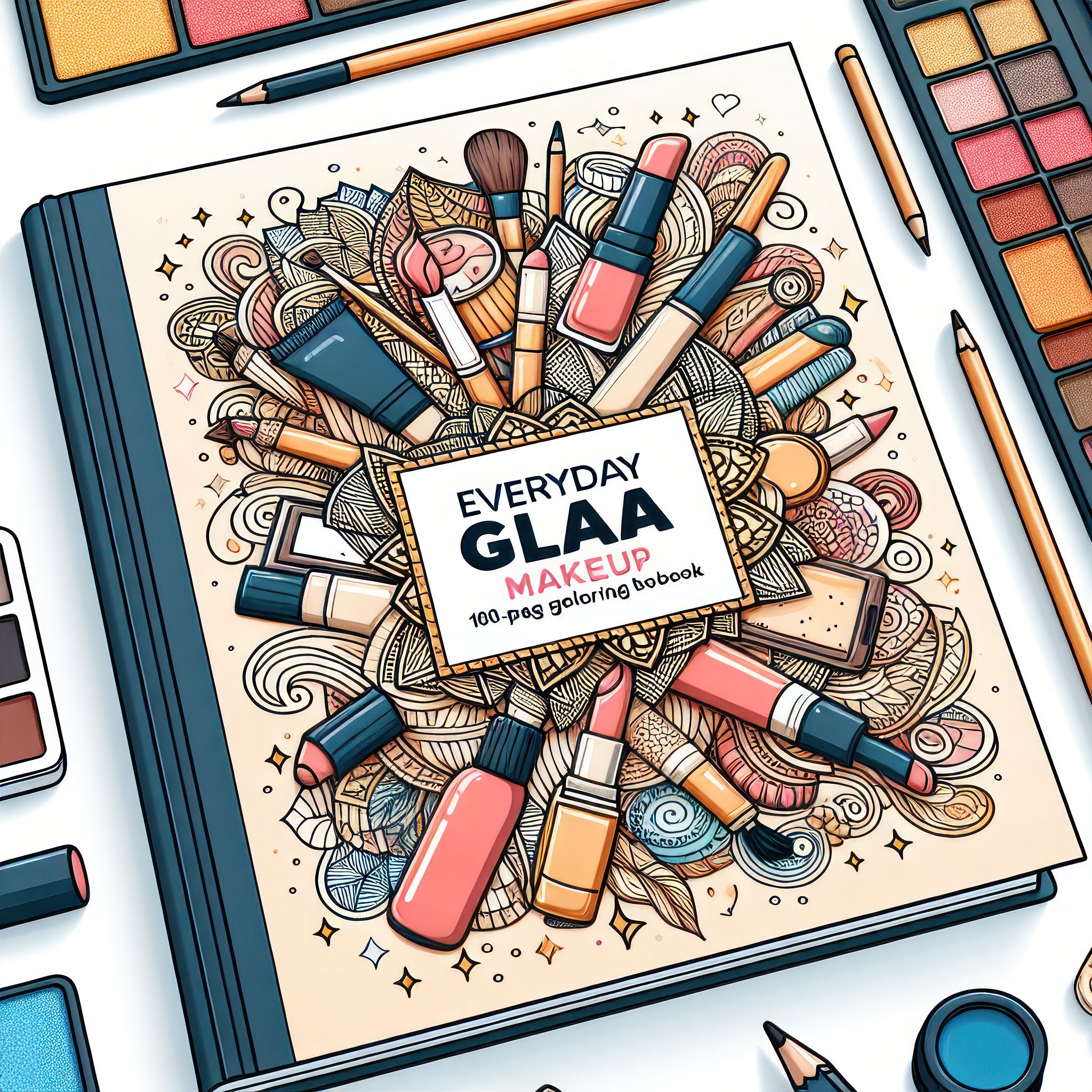 100 Pages Luxury Everyday Glam Makeup Digital Coloring Book PDF ...