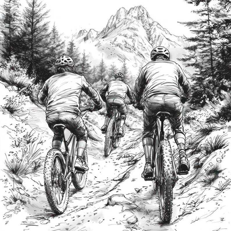 100 Pages Mountain Biking Coloring Book PDF Digital Download for Kids ...