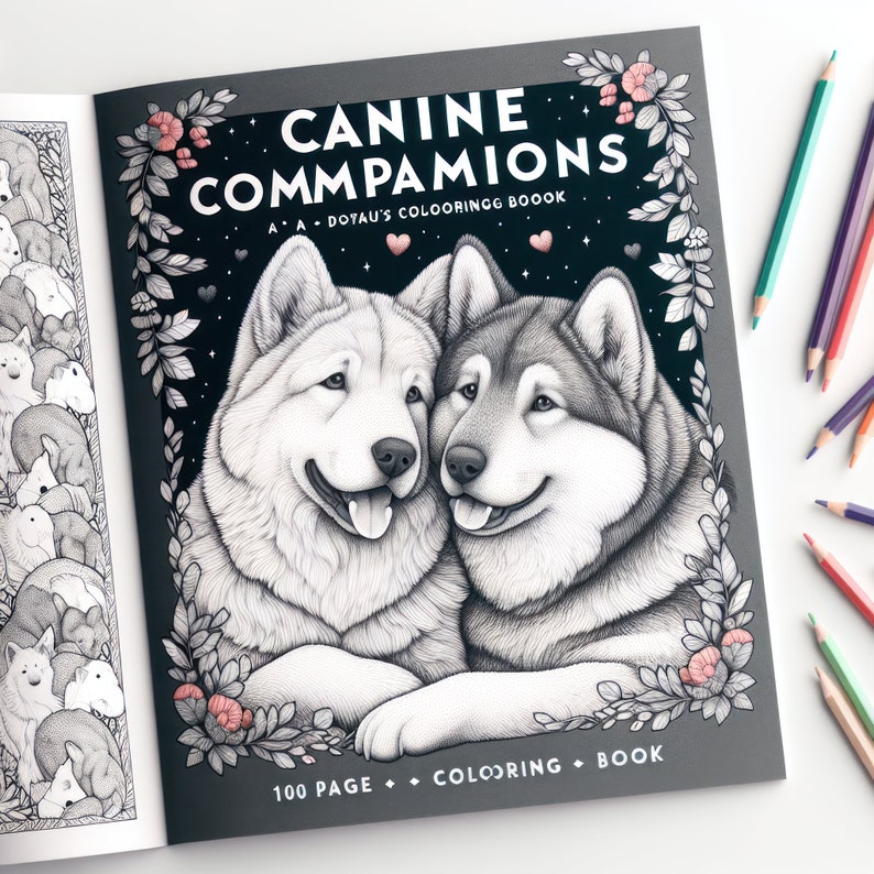 100 Printable Coloring Book Canine Companions Adult and Children ...