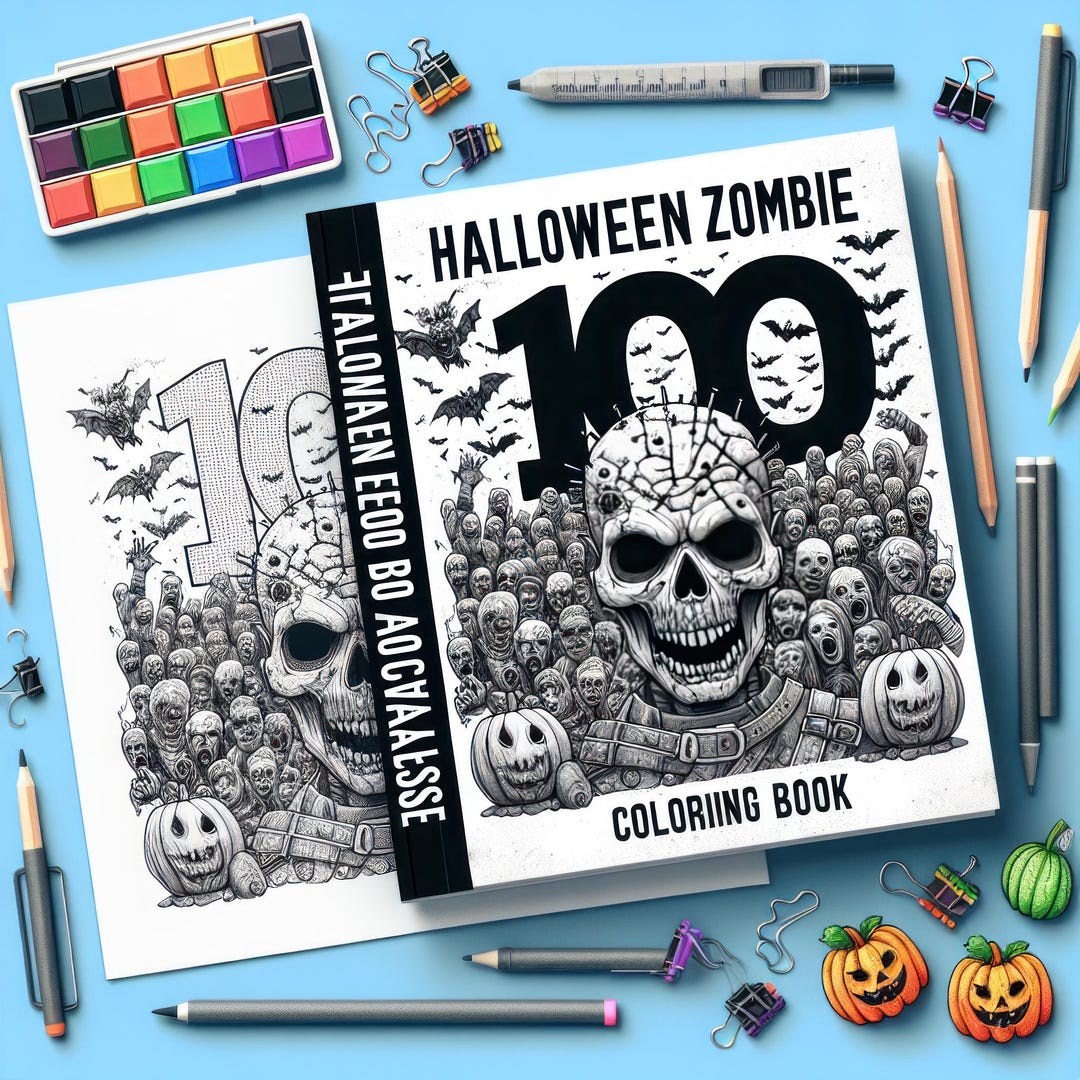 100 Pages Halloween Zombie Apocalypse Coloring Book Digital PDF Adults ...