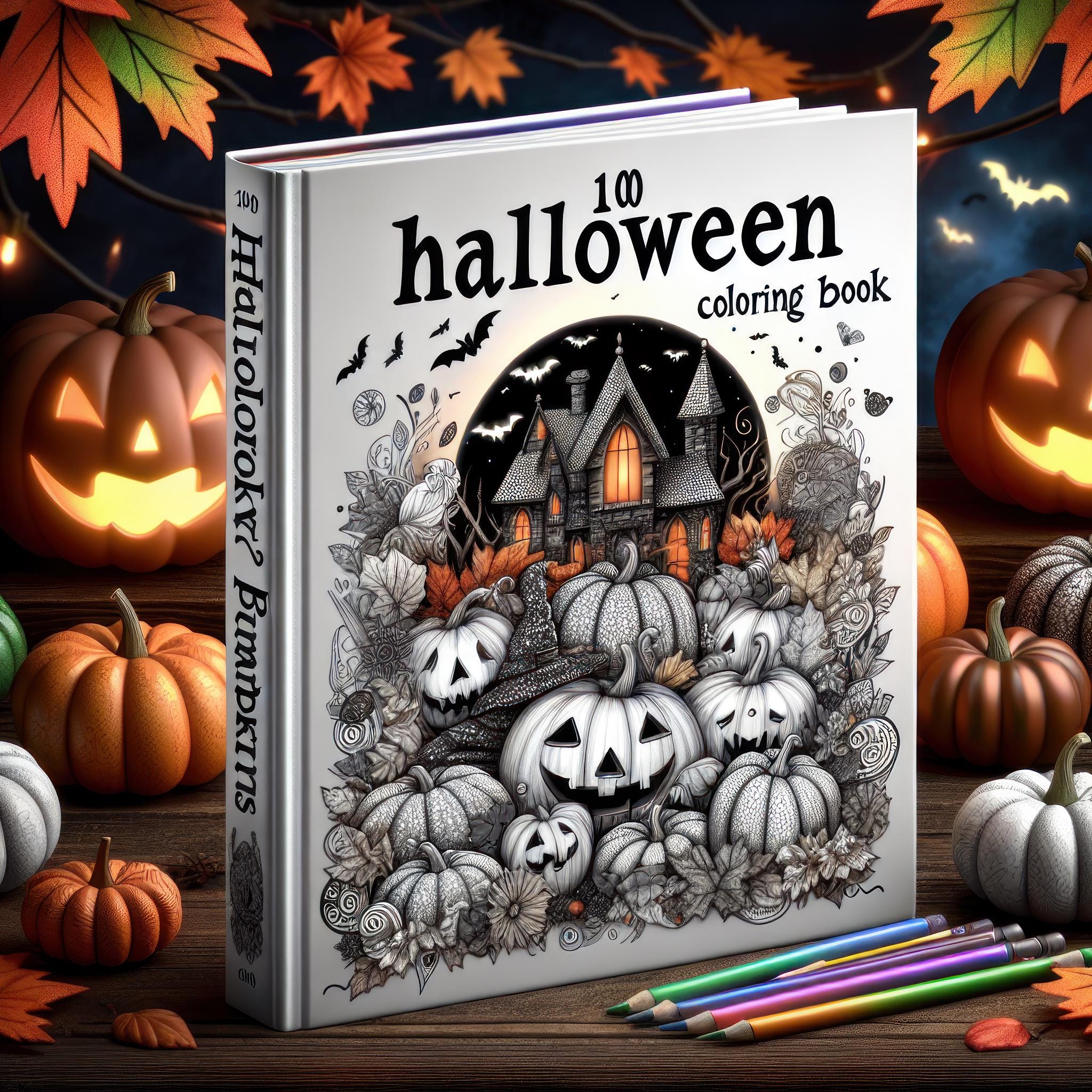100 Pages Halloween Coloring Book PDF Spooky Pumpkins Digital Download ...