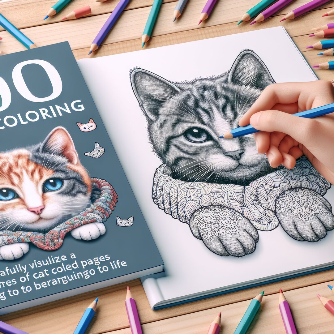 100-page Cat Coloring Book PDF | Digital Download for Kids Adults | Fun ...