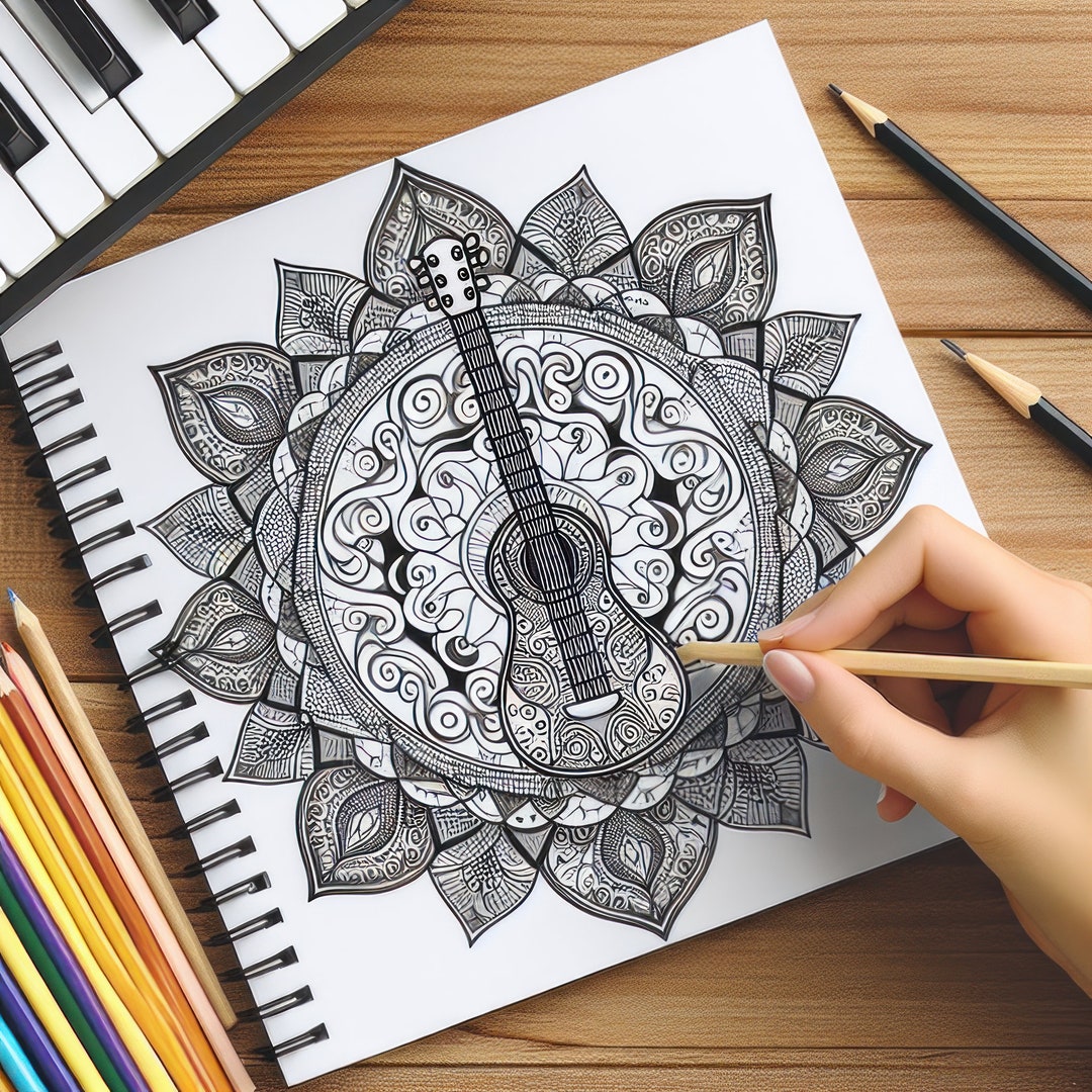 Music Inspired Mandalas Coloring Book - 100 Pages of Melodic and ...