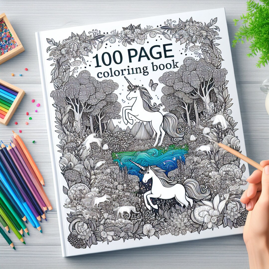 100 Mystical Unicorn Gardens Coloring Page, 100 Pages Digital PDF Book ...