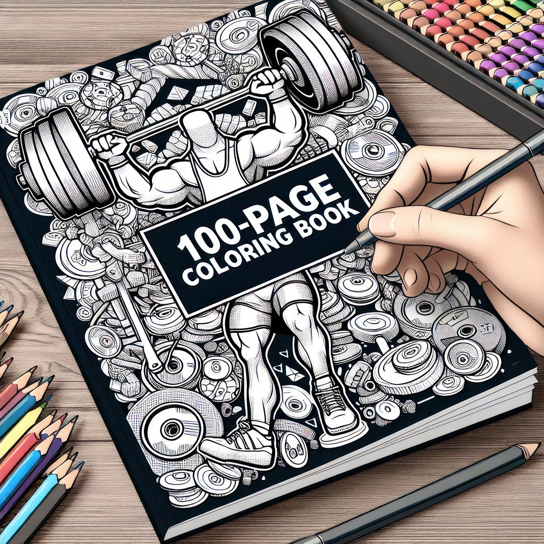 100 Weightlifting Pages Digital Coloring Book PDF, Weigh Theme for Kids ...