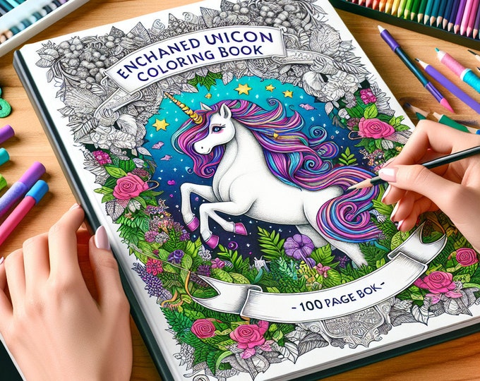 5 Cute Enchanted Unicorn Coloring Pages, Mystical Animal Coloring ...