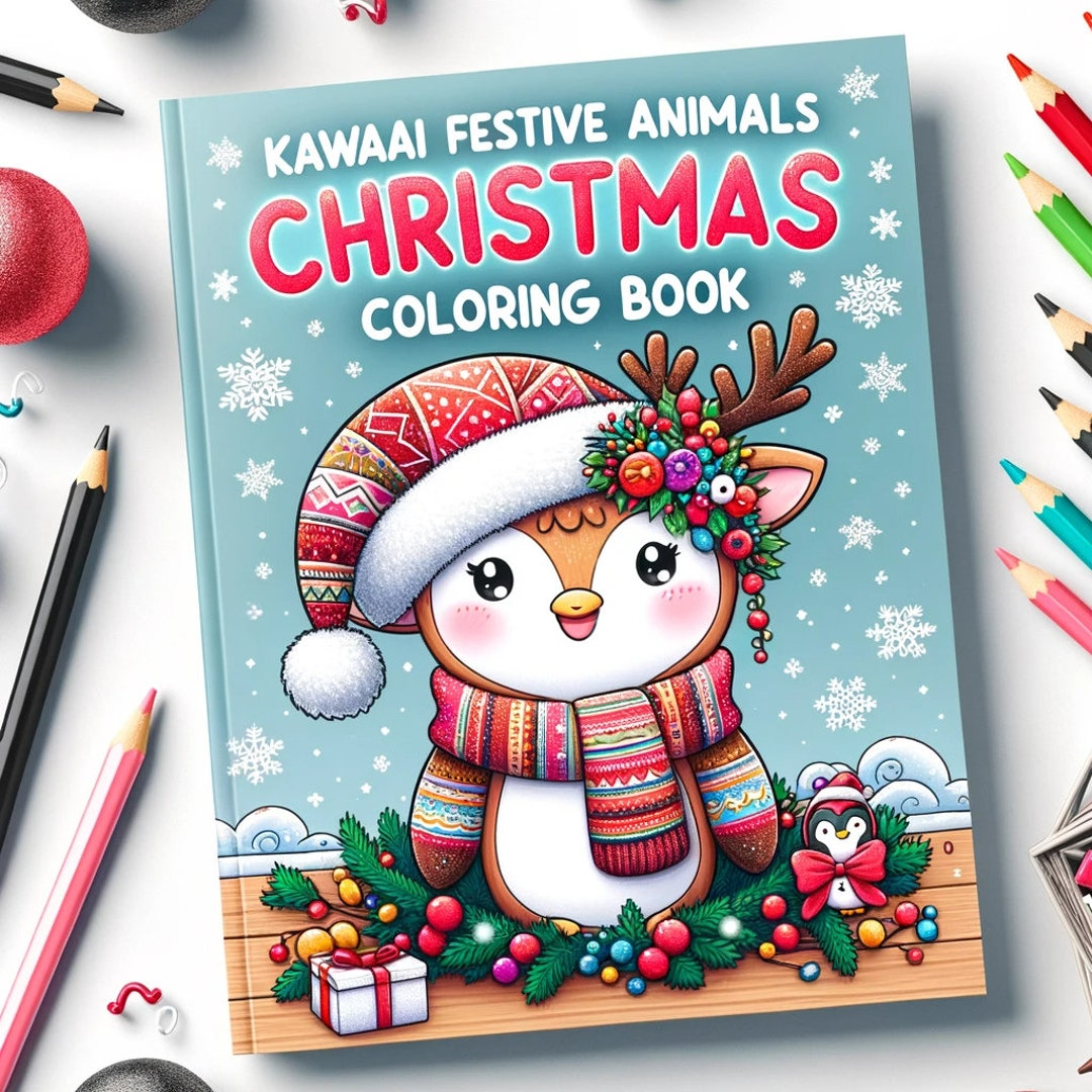 30 Coloring Pages Christmas KAWAII Cute Animals, PDF File, Instant ...