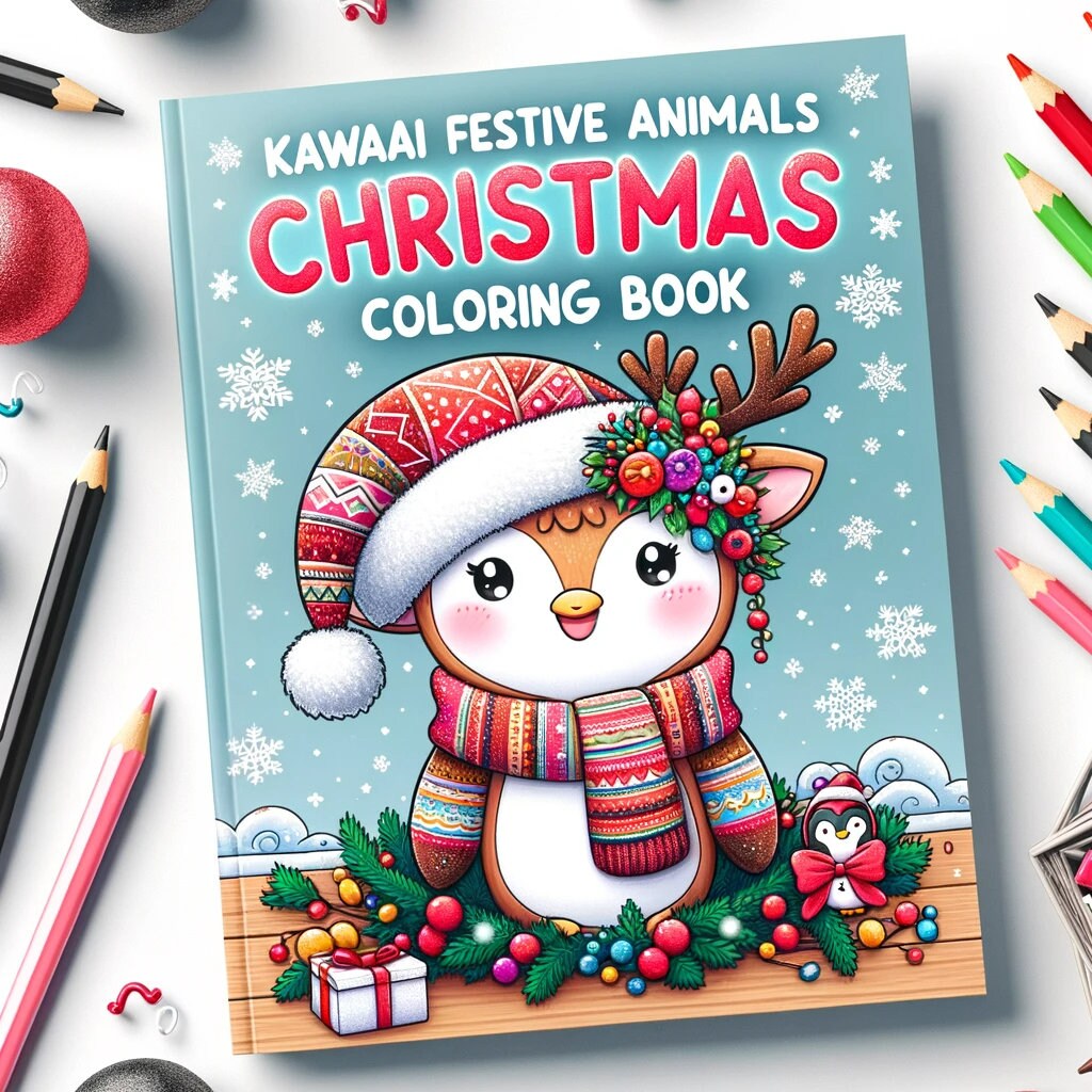 30 Coloring Pages Christmas KAWAII Cute Animals, PDF File, Instant ...