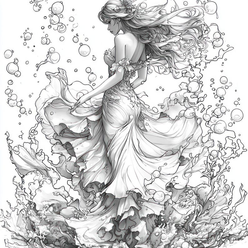 100 Page Digital Ocean Fairies Coloring Book PDF, Adult and Kids ...