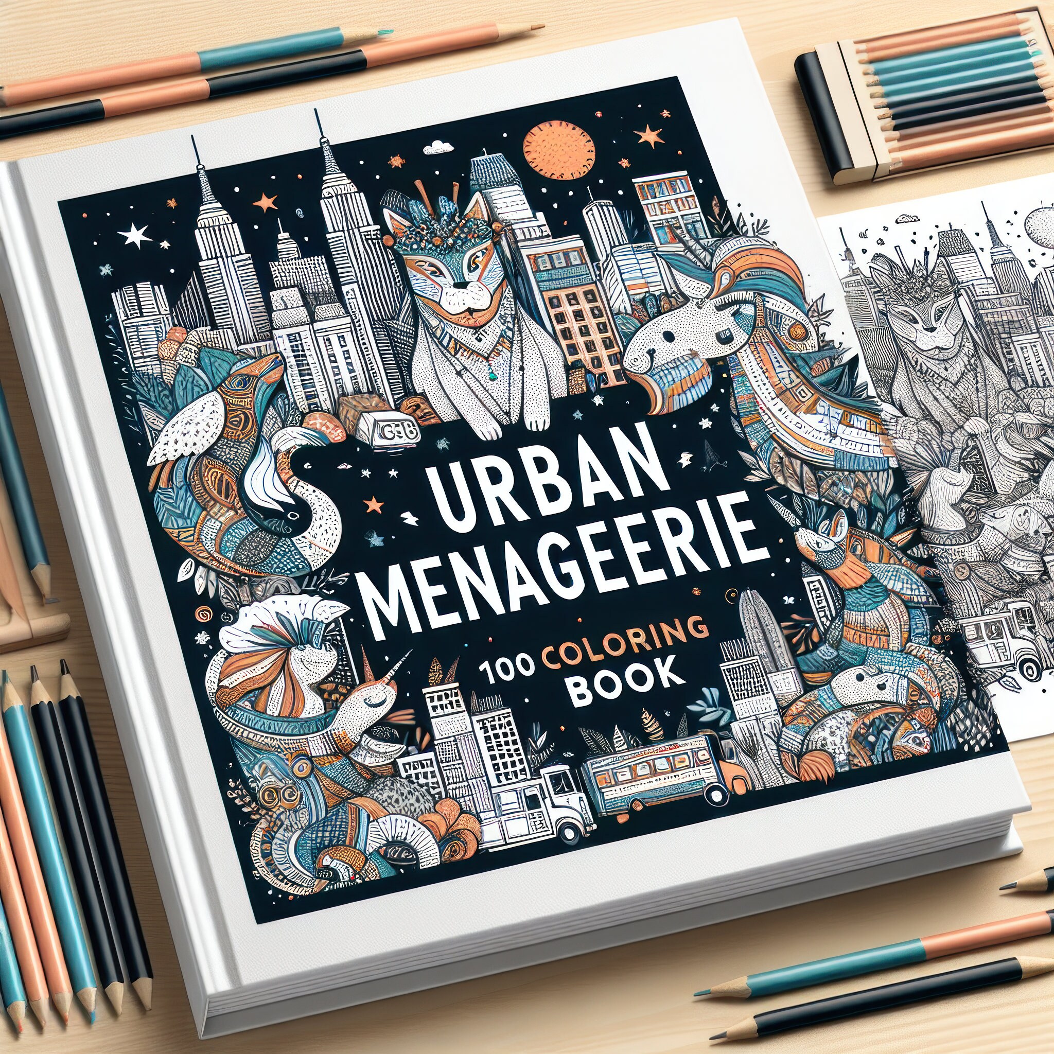 100 Printable Coloring Book Urban Menagerie for Adult and Children ...