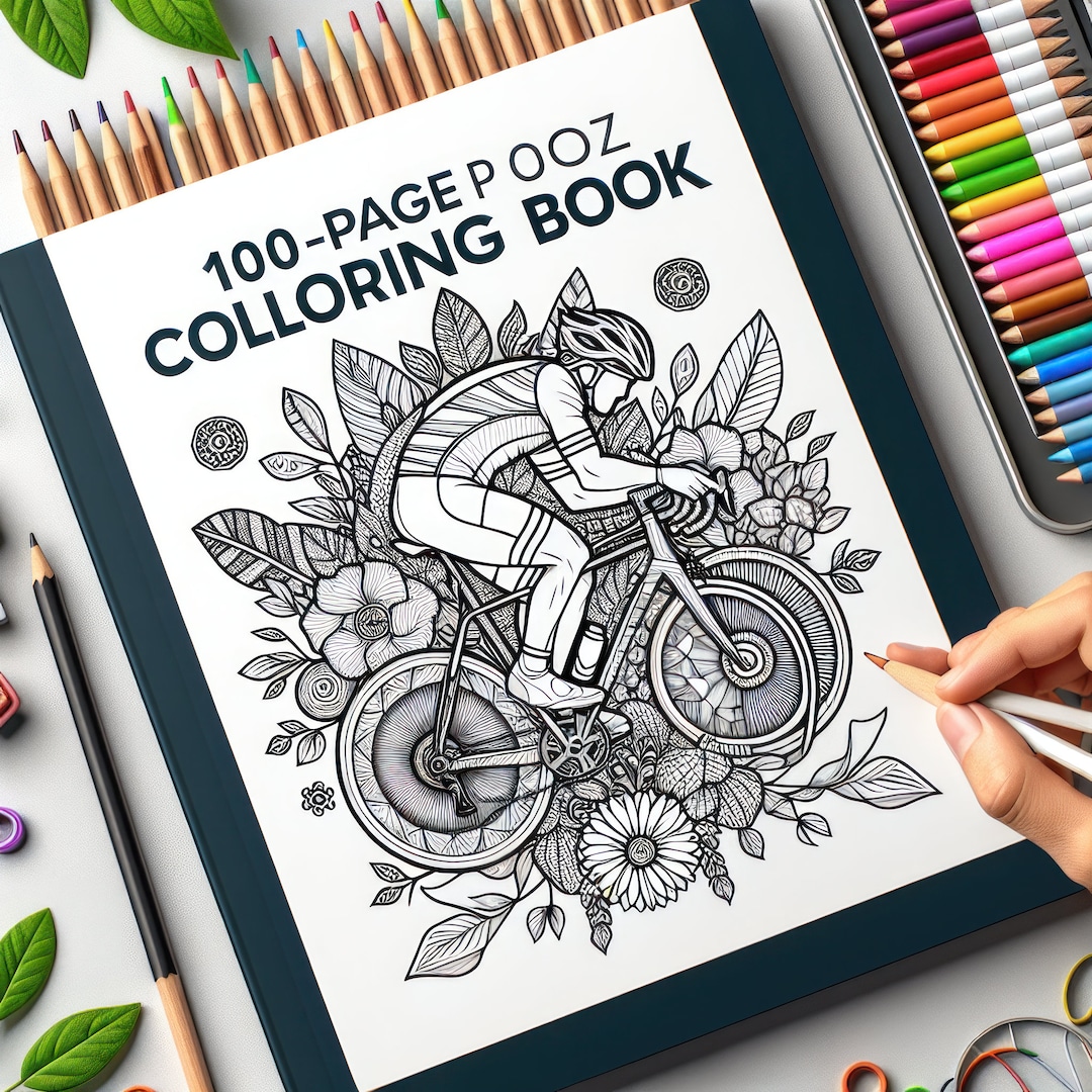 100 Cycling Pages Digital Coloring Book PDF for Adults Kids Perfect ...
