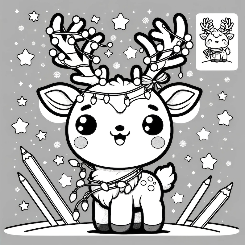 30 Coloring Pages Christmas KAWAII Cute Animals, PDF File, Instant ...