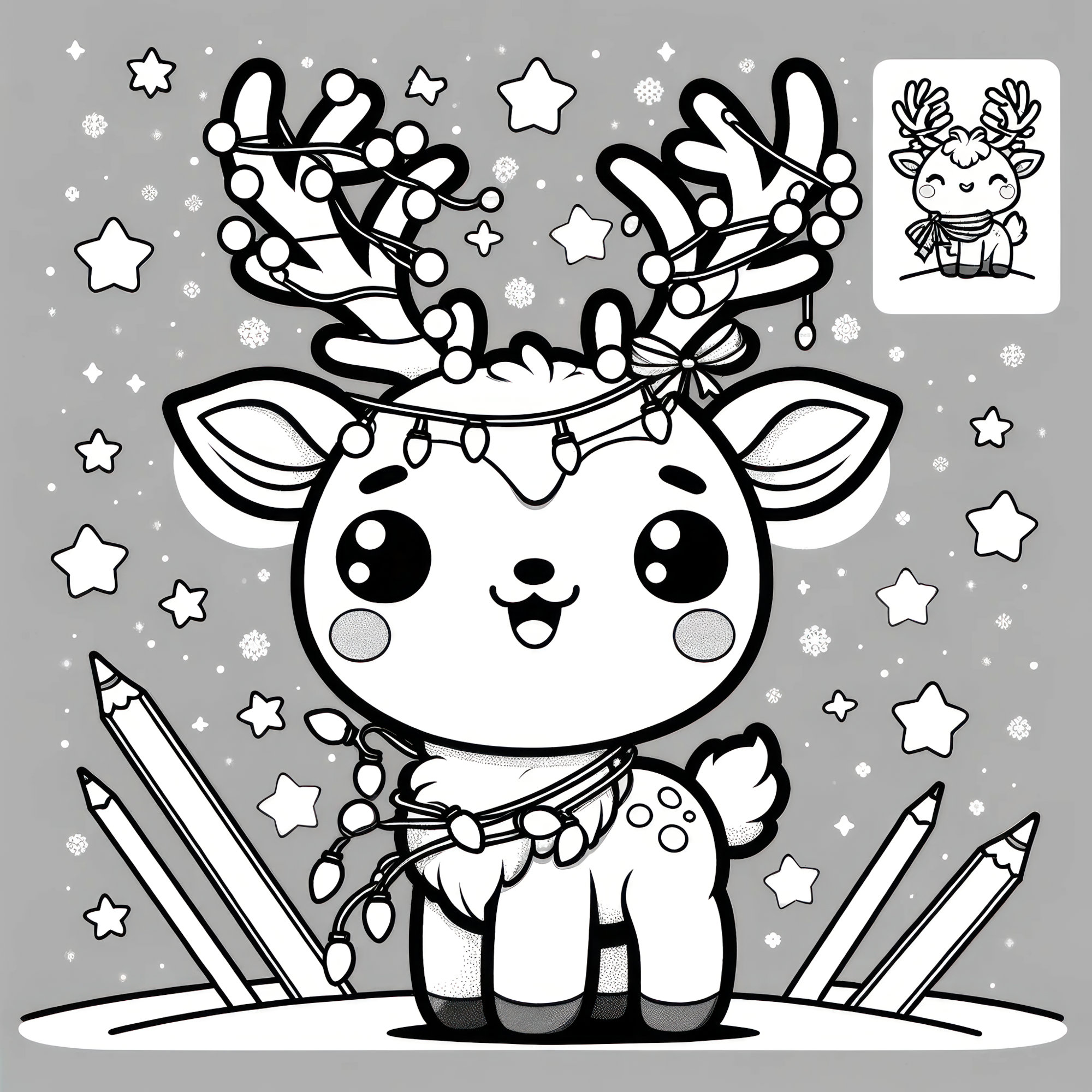 30 Coloring Pages Christmas KAWAII Cute Animals, PDF File, Instant ...