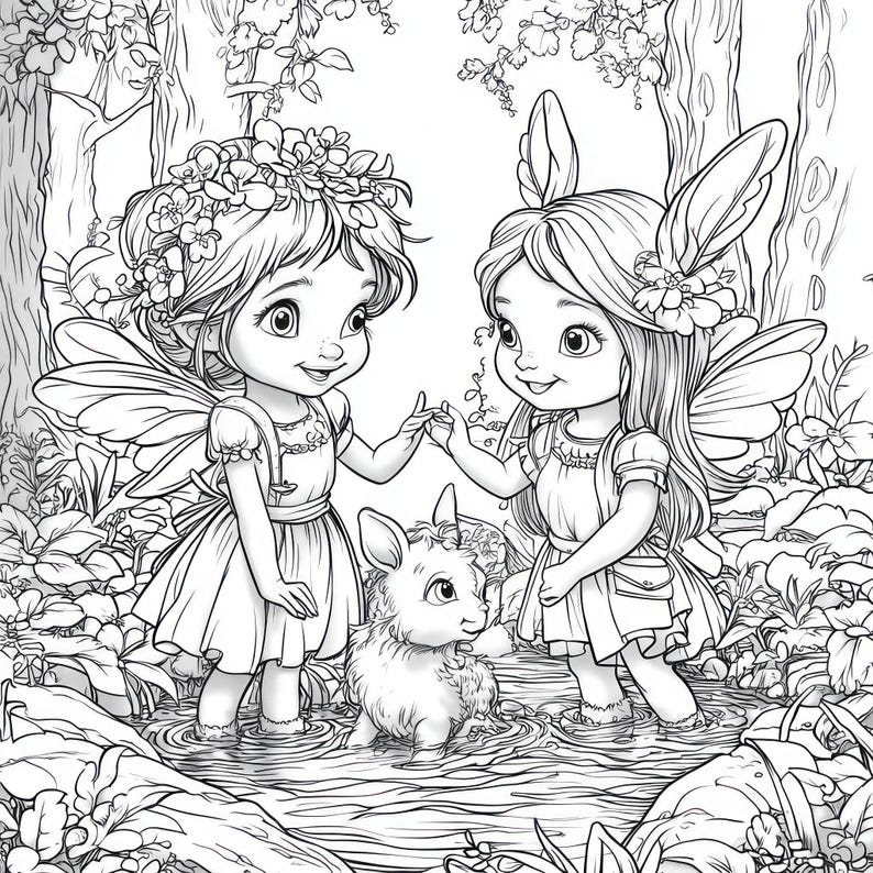100 Magical Forest Fairies Pages Digital Coloring Book PDF for Kids and ...