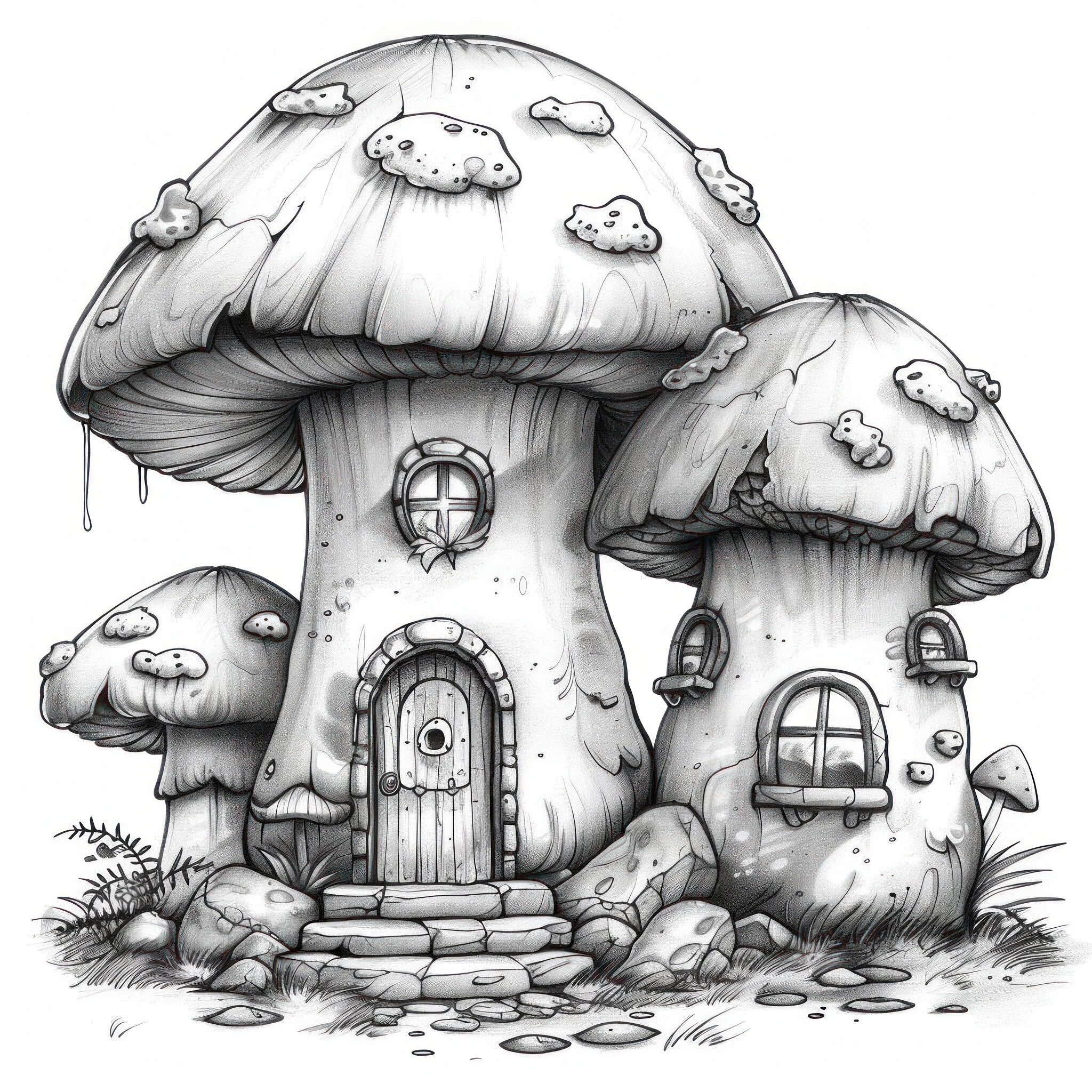 100 Mushroom Houses Pages Digital Coloring Book PDF, Fun Activity Gift ...