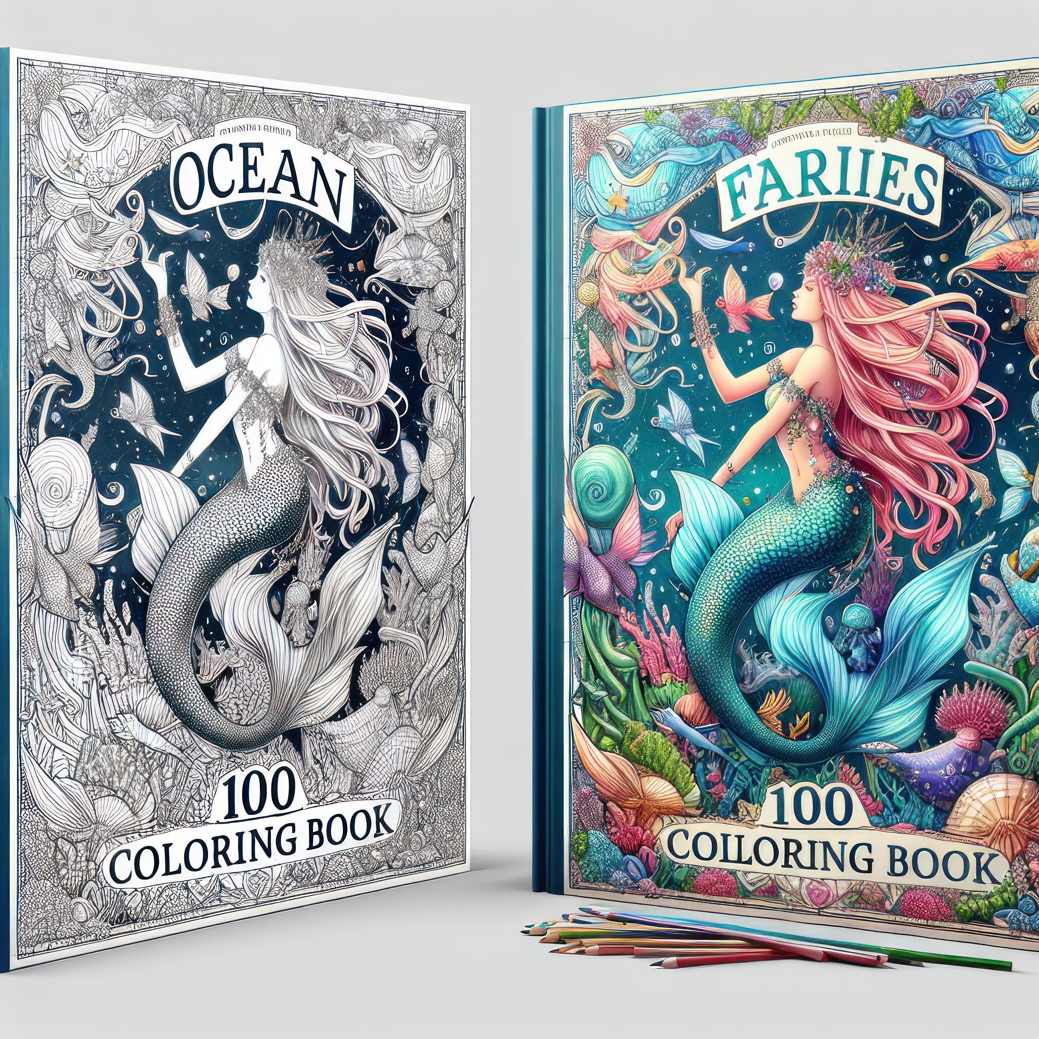 100 Page Digital Ocean Fairies Coloring Book PDF, Adult and Kids ...
