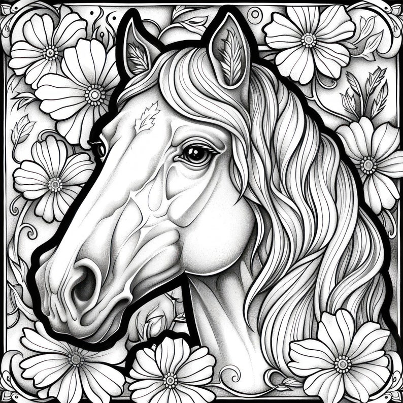 100 Printable Coloring Book Exquisite Equines for Adult and Children ...