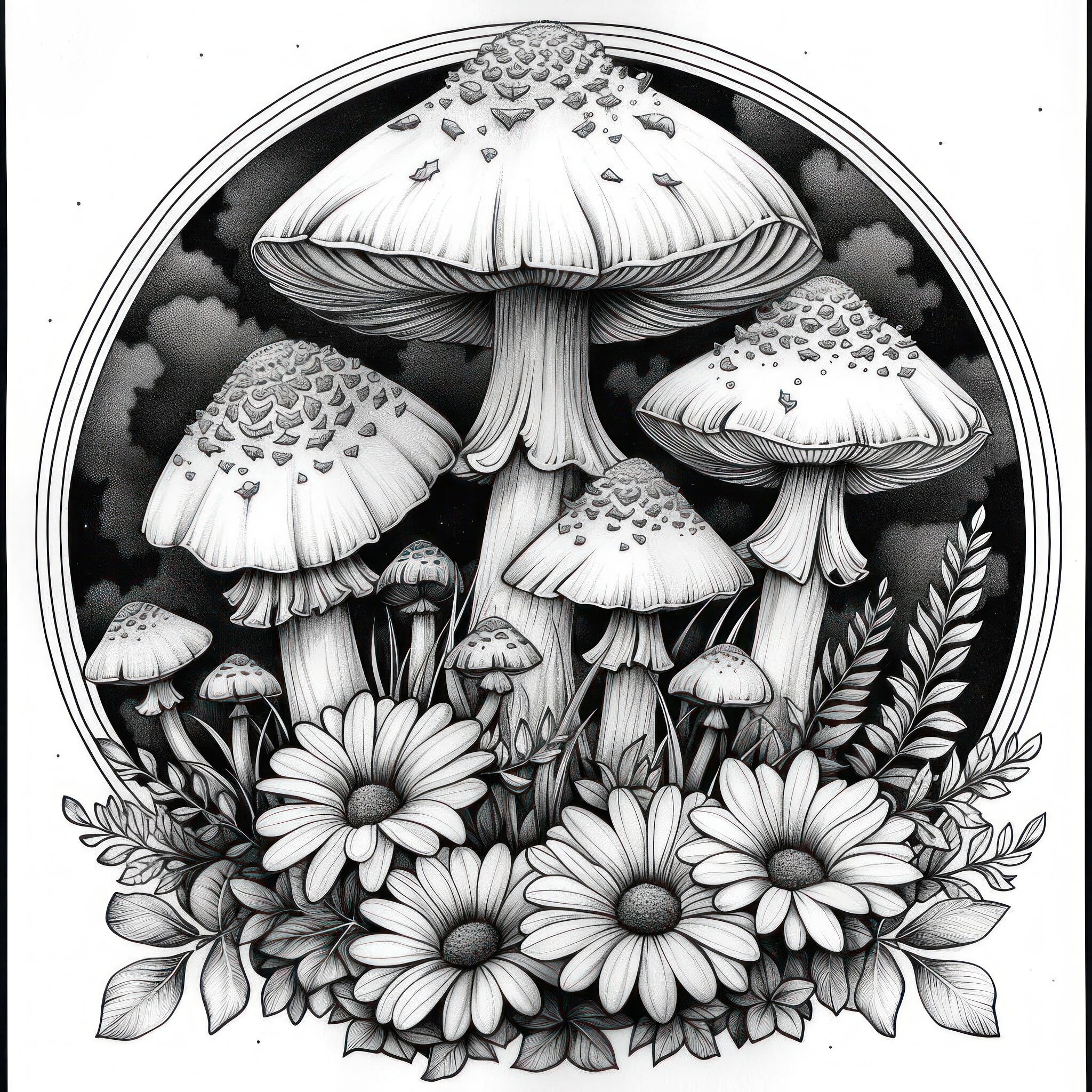 100 Mushroom Fairyland Pages Digital Coloring Book PDF for Kids and ...