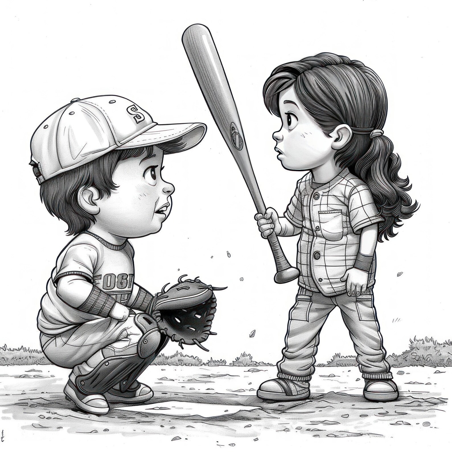 Kids Playing Baseball Coloring Book, Fun Sports Themes, 100 Pages, PDF ...