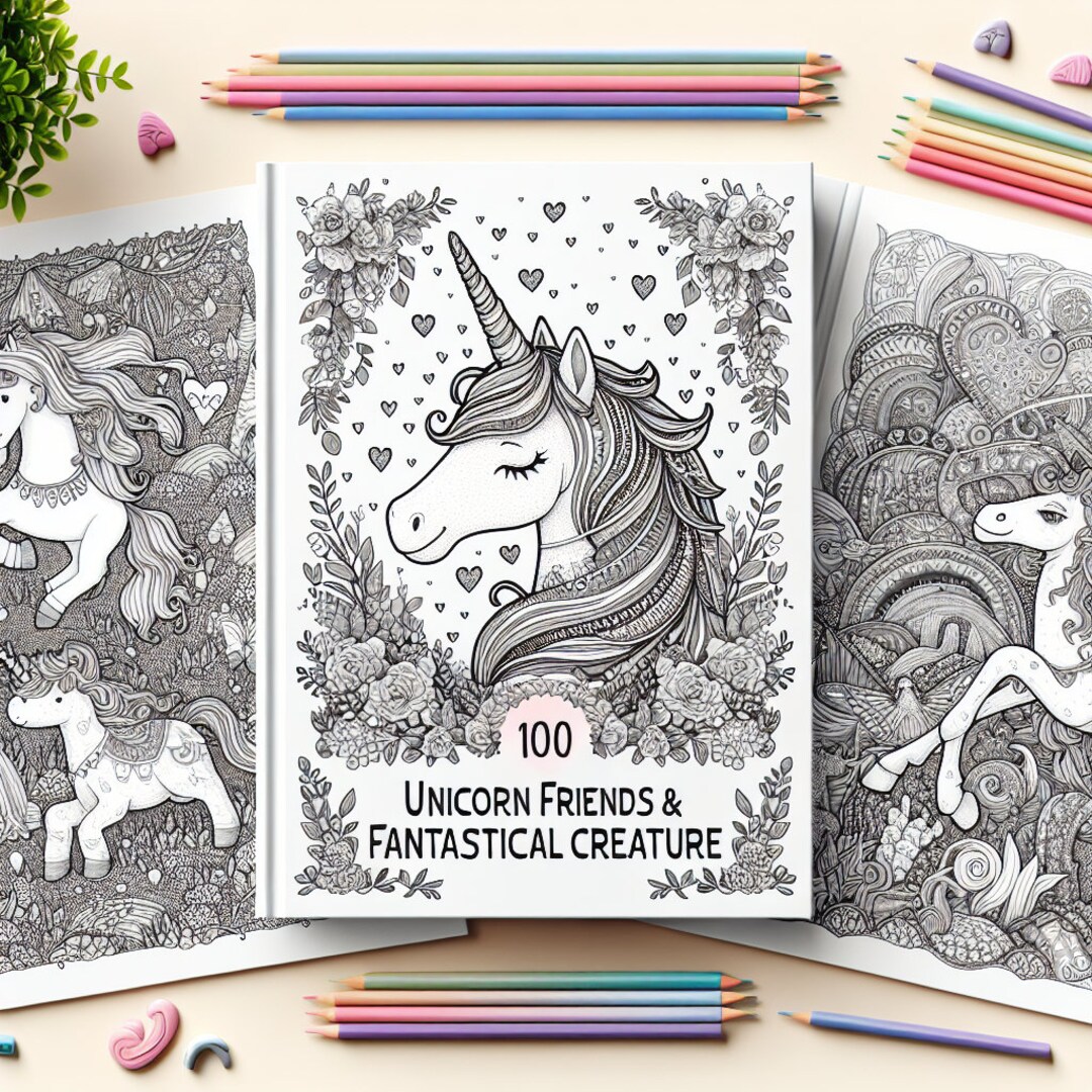 100 Unicorn Coloring Friends and Fantastical Creatures, Digital Book ...