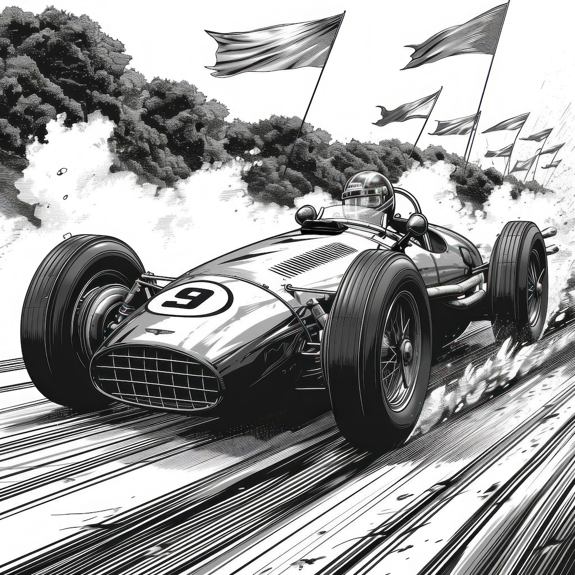 100 Pages Vintage Formula 1 Classic Cars Coloring Book, Printable ...