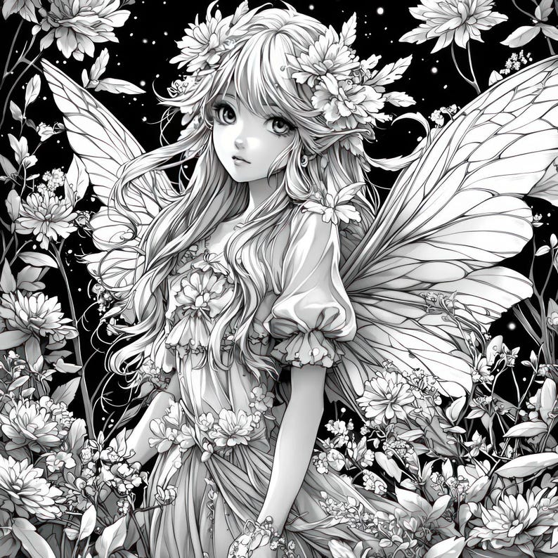 100 Magical Forest Fairies Pages Digital Coloring Book PDF for Kids and ...