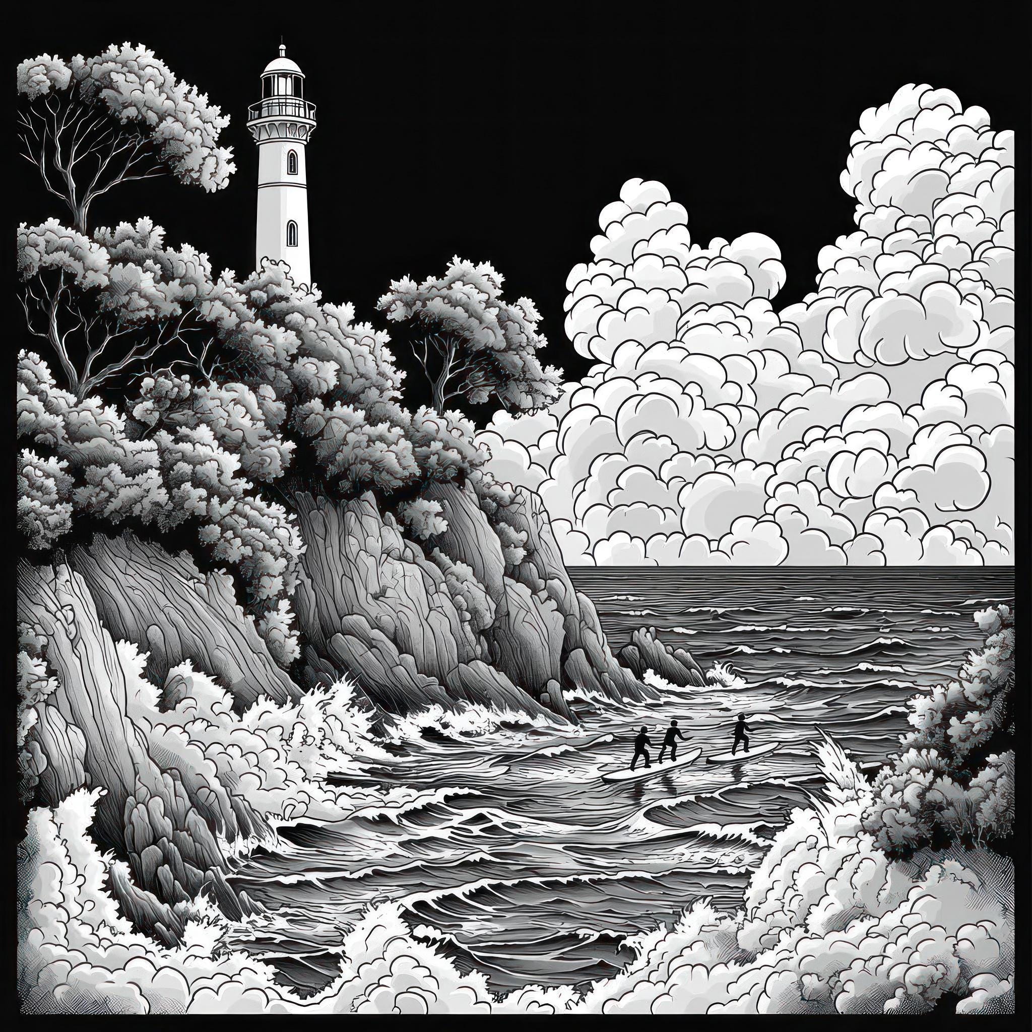 100 Pages Digital Coloring Paddle Surfing Book PDF Fun Activity for ...
