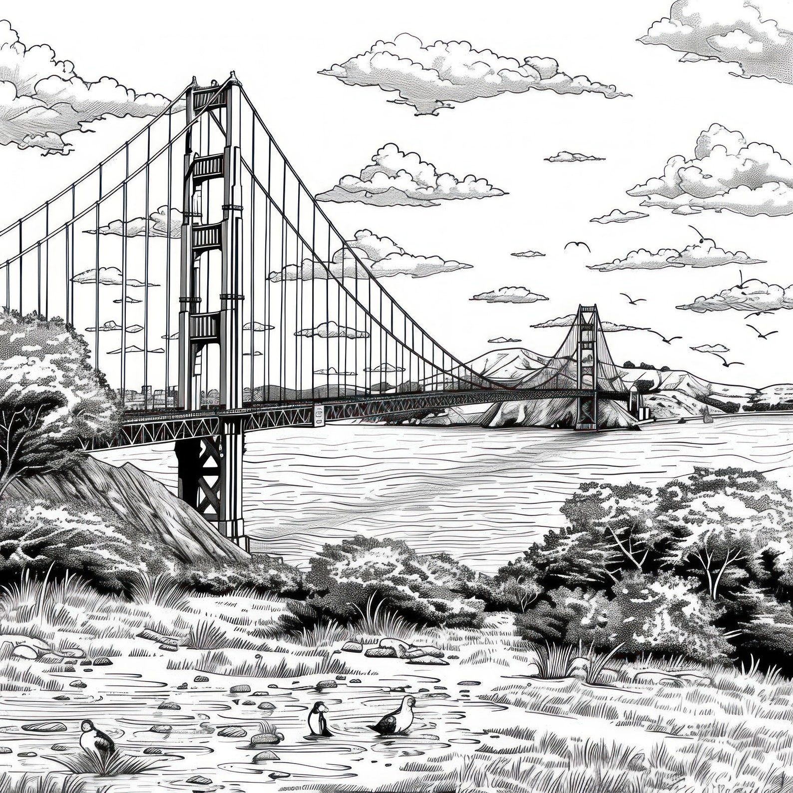 100 Pages Golden Gate Nature Digital Coloring Book PDF for Kids and ...