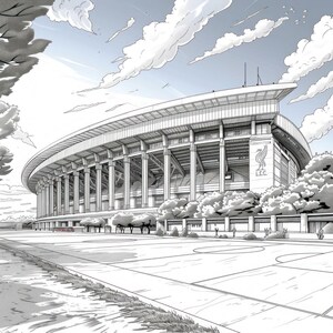 100 Pages Digital Coloring Book PDF, Champions League Stadiums, Kids ...