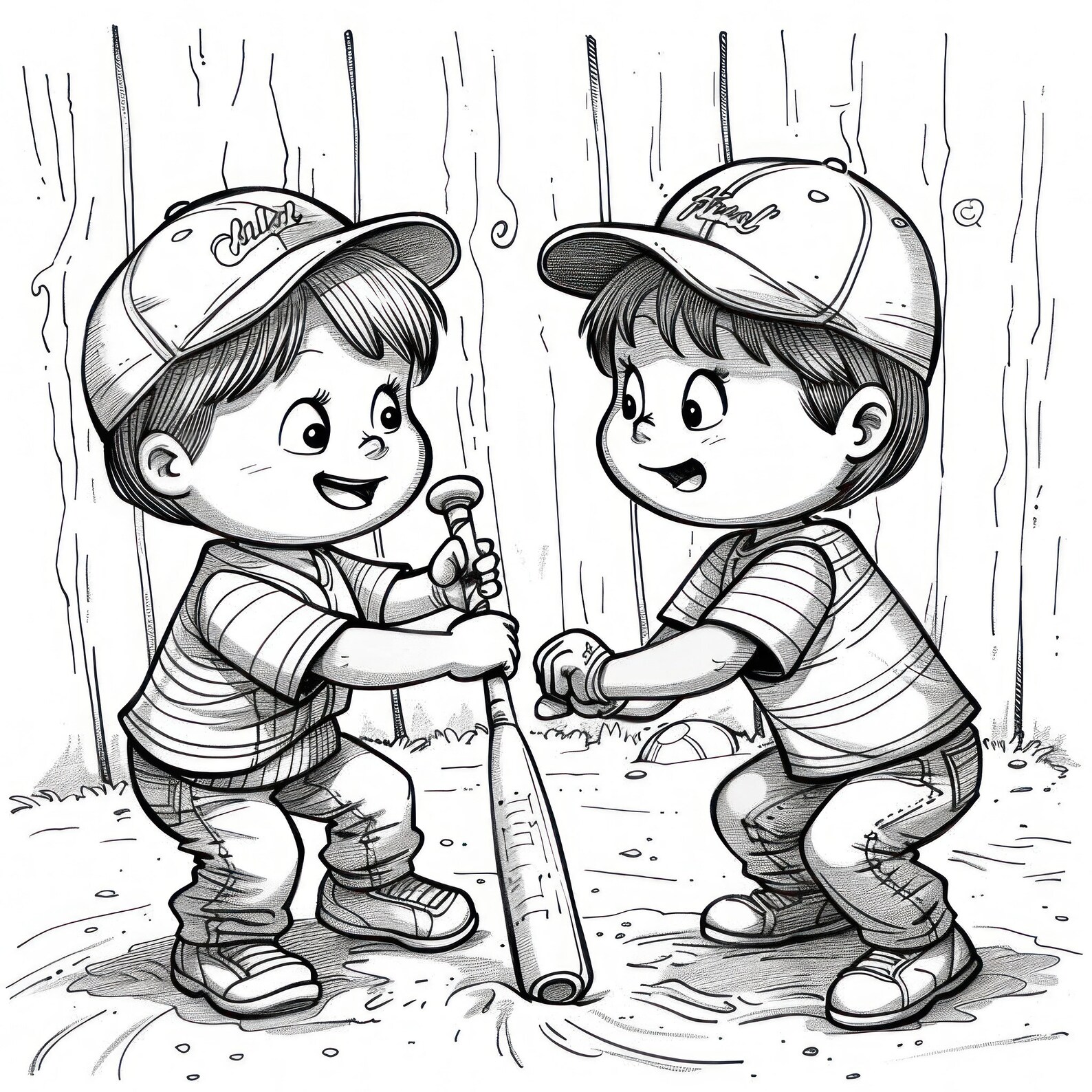 Kids Playing Baseball Coloring Book, Fun Sports Themes, 100 Pages, PDF ...