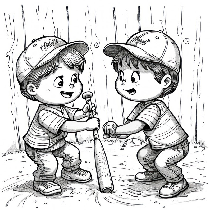 Kids Playing Baseball Coloring Book, Fun Sports Themes, 100 Pages, PDF ...