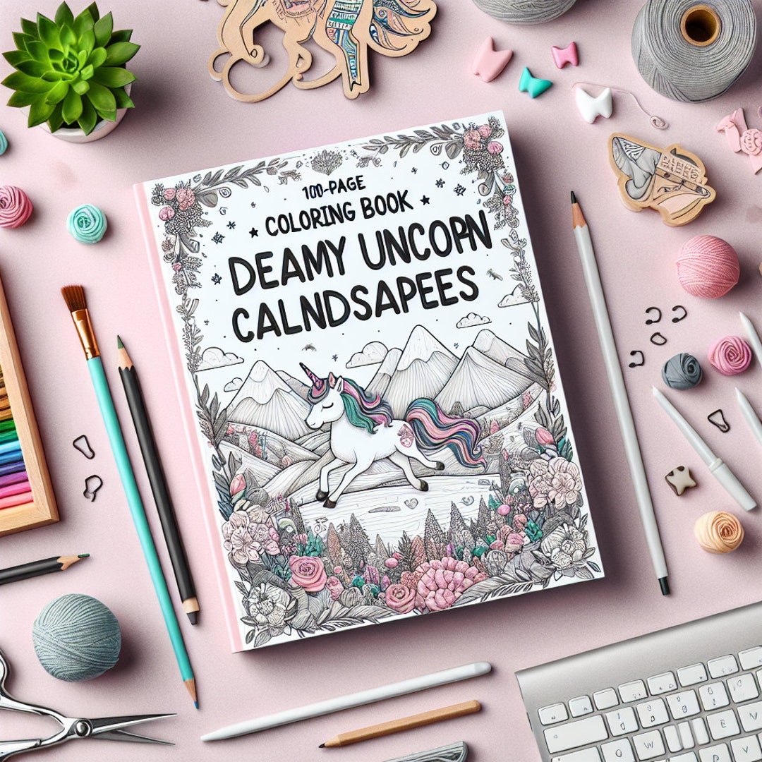 100 Dreamy Unicorn Landscapes Coloring Book Gift, Digital Printable ...
