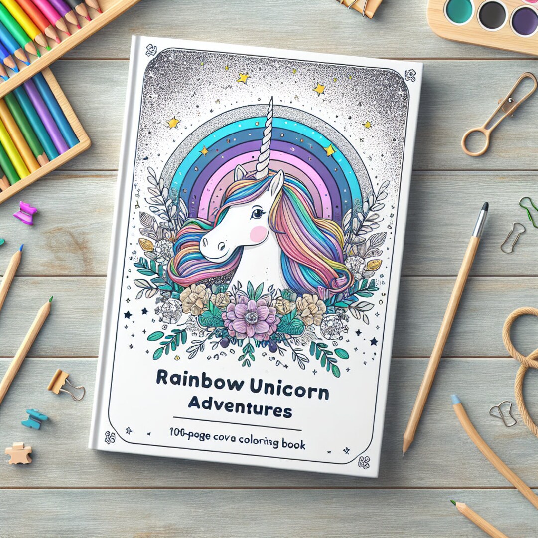 100 Rainbow Unicorn Adventure Coloring Page, 100 Page Digital PDF Book ...
