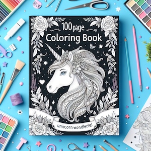 100 Printable Coloring Unicorn Wonderland, 100 Pages Digital PDF Book ...