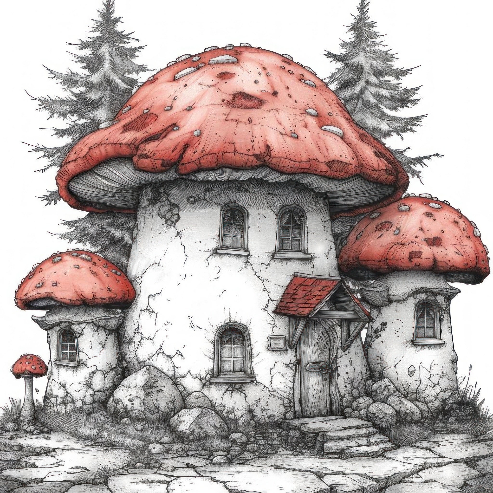 100 Mushroom Houses Pages Digital Coloring Book PDF, Fun Activity Gift ...