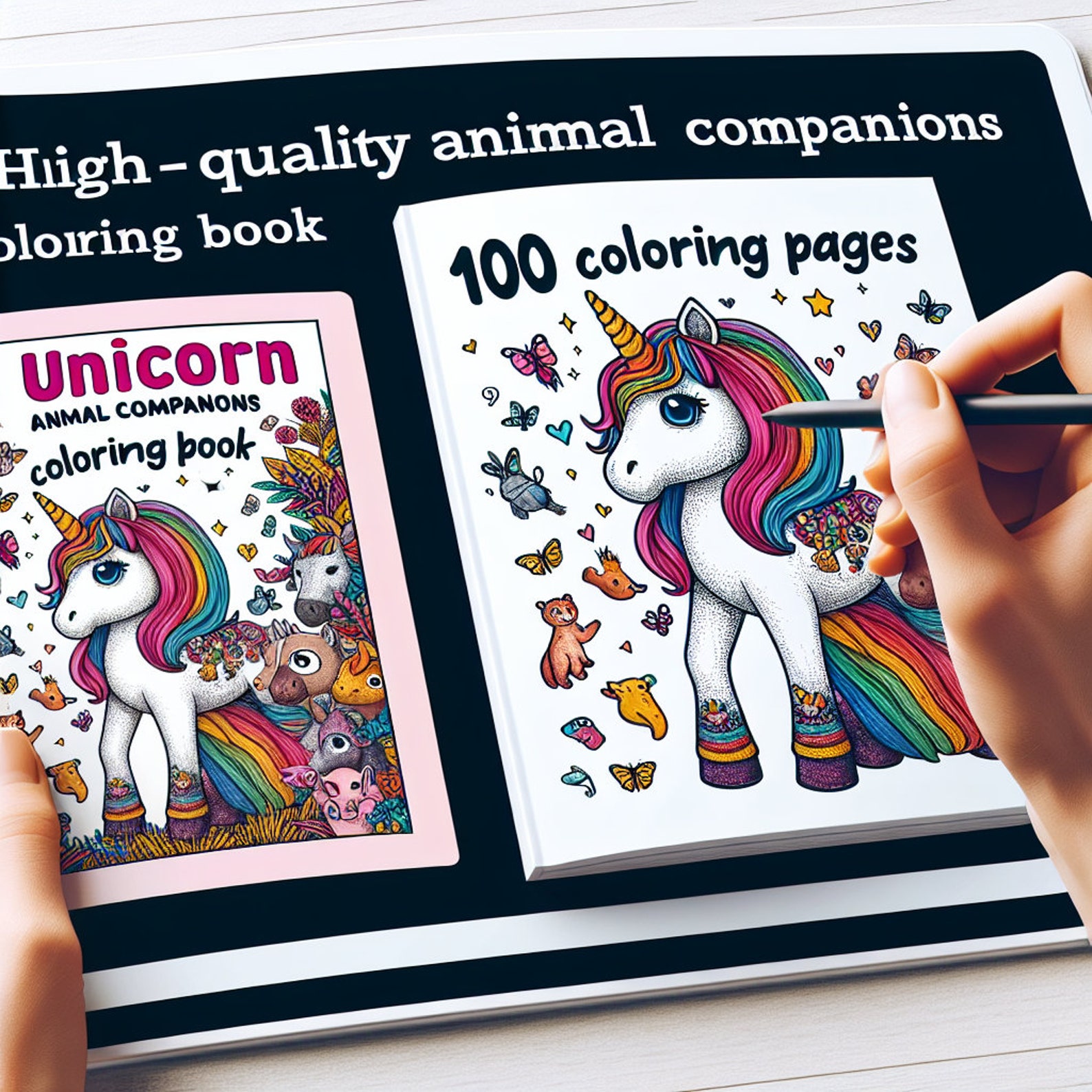 100 Printable Coloring Unicorn Animal Companions Digital PDF Book ...
