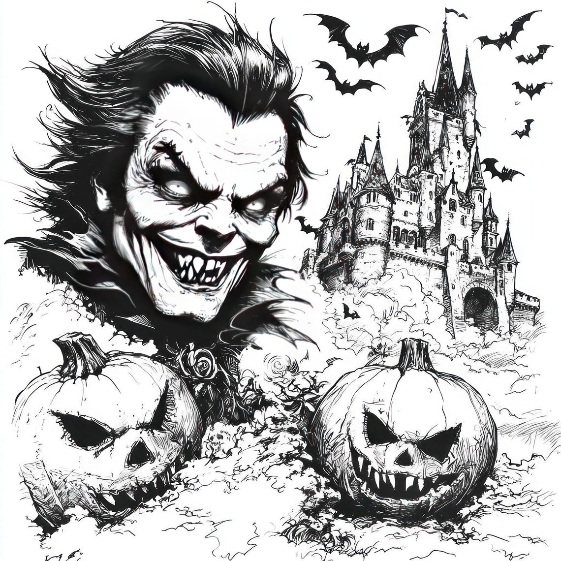 100 Halloween Monsters Ghouls Pages Digital Coloring Book PDF for Kids ...