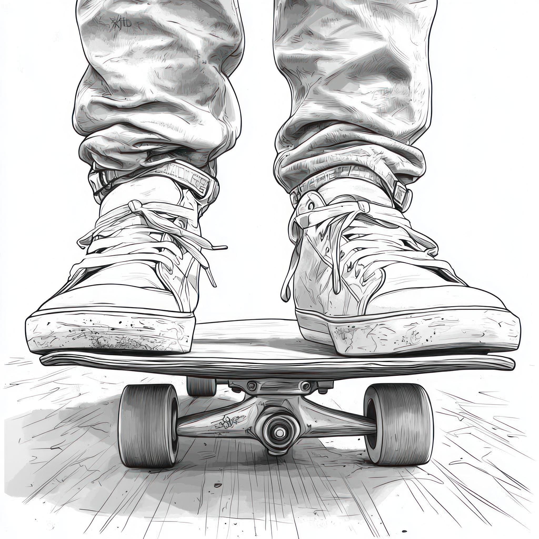 100 Skateboarding Pages Digital Coloring Book PDF for Kids and Adults ...