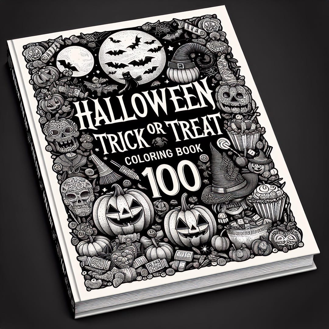 Halloween Coloring Book: 100 Pages Trick or Treat Fun (PDF) - Etsy