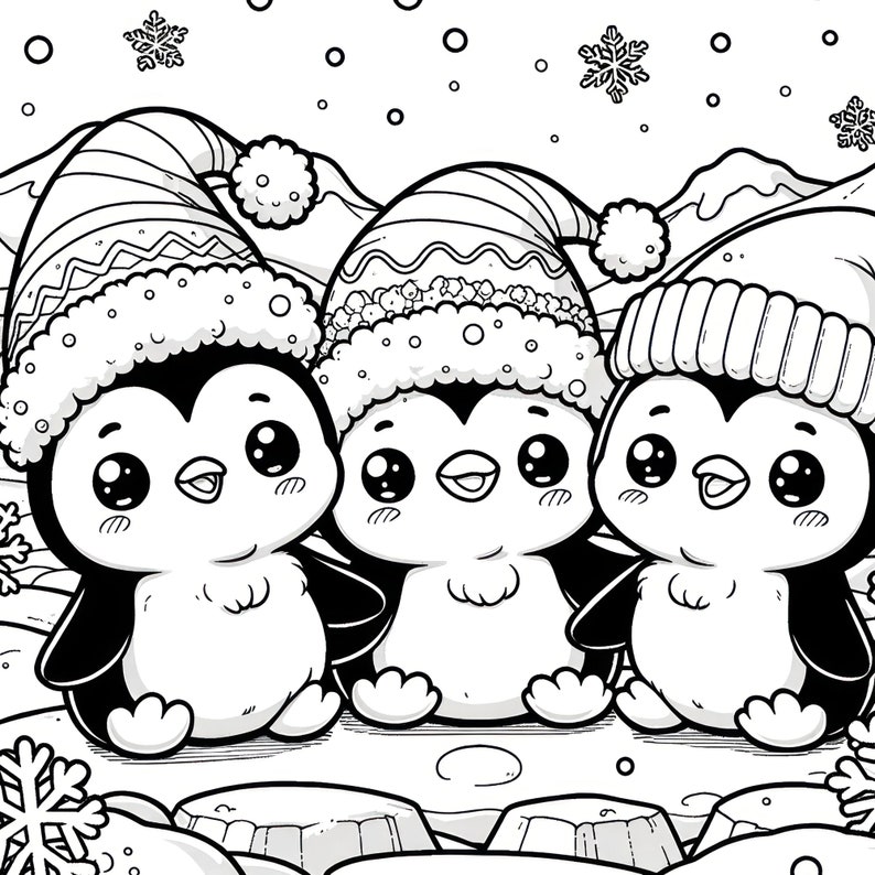 30 Coloring Pages Christmas KAWAII Cute Animals, PDF File, Instant ...