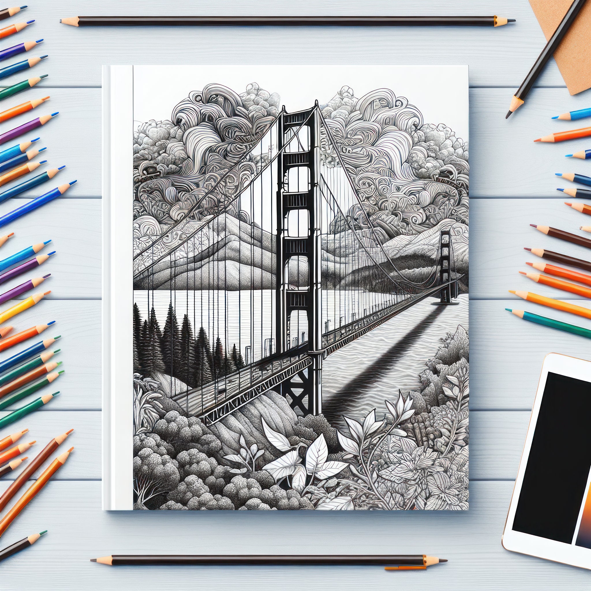 100 Pages Golden Gate Nature Digital Coloring Book PDF for Kids and ...