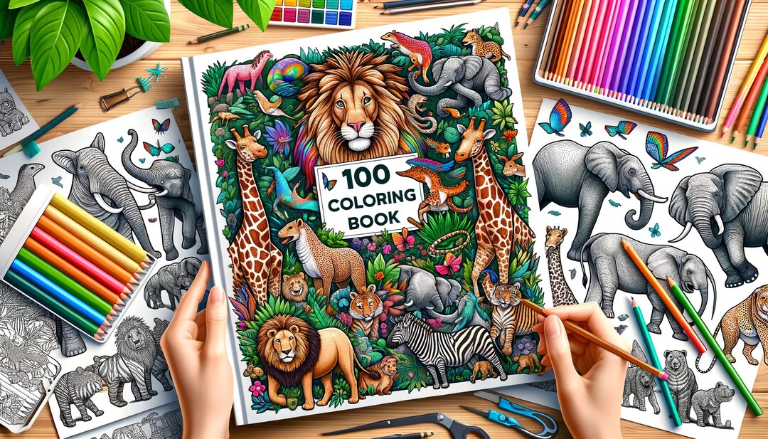 100 Printable Safari Animals Coloring Book Coloring Book PDF , Digital ...